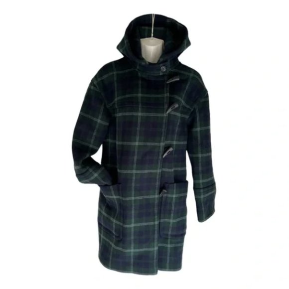 J. Crew | Jackets & Coats | J Crew Tartan Plaid Hooded Wool Toggle Coat ...